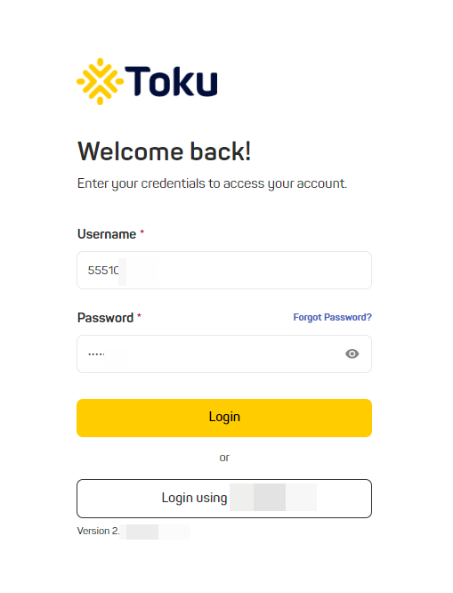 Login Page – Toku